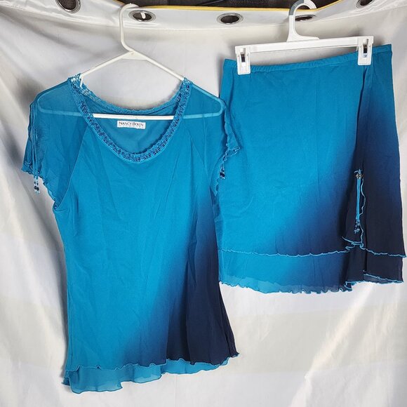 Nancy Bolen | Skirts | Nancy Bolen Petite Turquoise Ombre Beaded 2pc ...